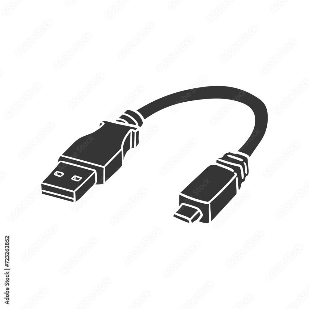 USB Wire Icon Silhouette Illustration. Computer Vector Graphic ...