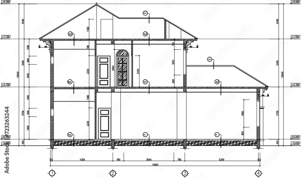 Vector sketch, illustration, design, architectural engineering drawing ...