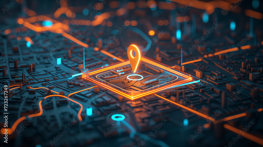 Navigating the Digital Landscape - Futuristic City Map with Glowing ...
