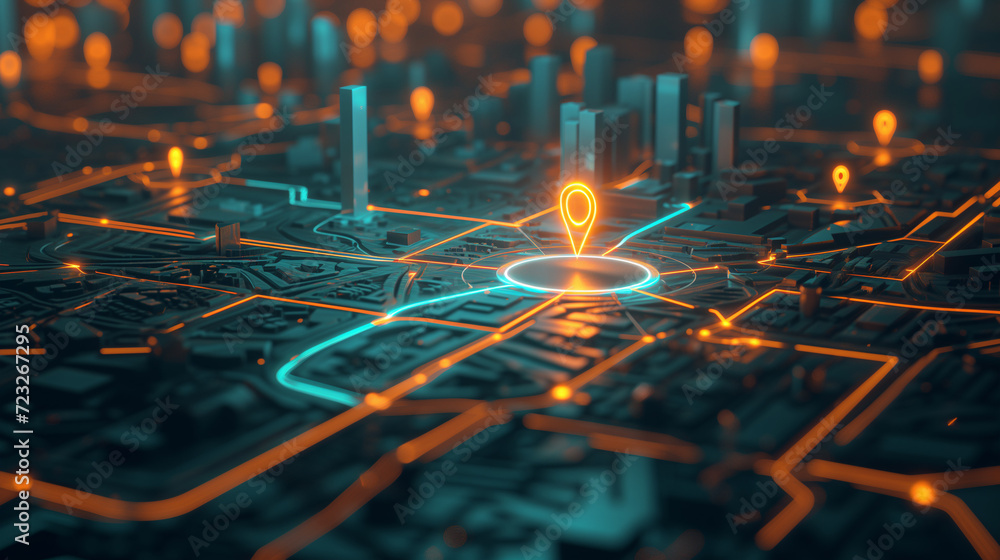 Navigating the Digital Landscape - Futuristic City Map with Glowing ...