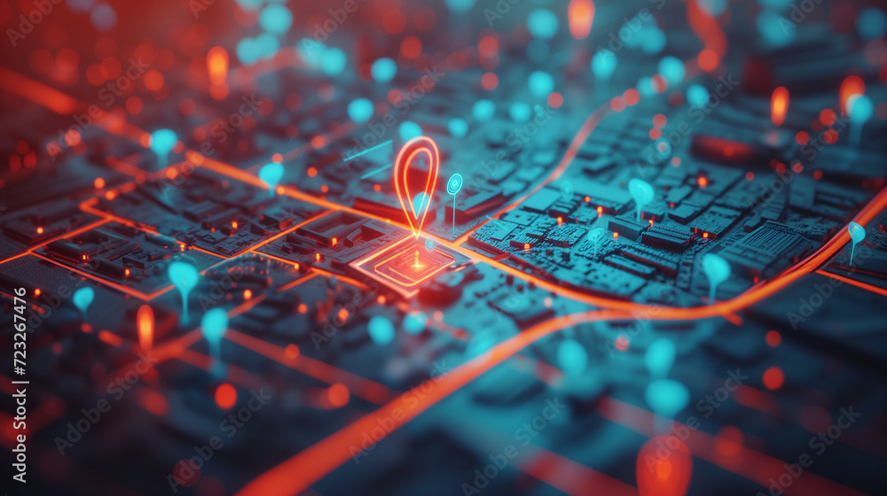 Navigating the Digital Landscape - Futuristic City Map with Glowing ...