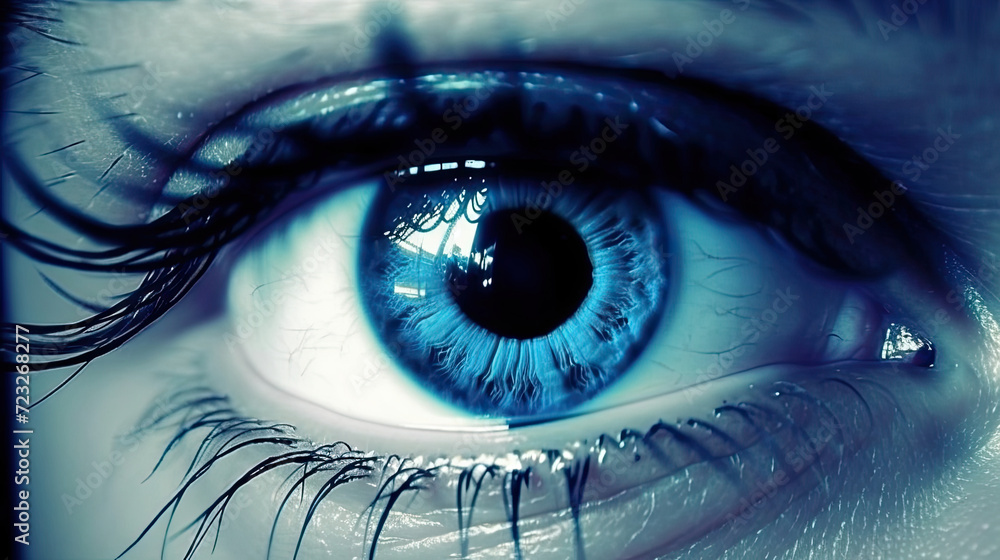 Vlose-up portrait of female eye with blue tint to image Stock Photo ...