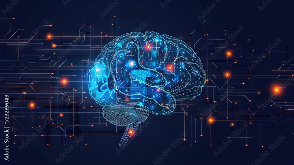 Artificial intelligence concept with human brains hooked to wires and ...