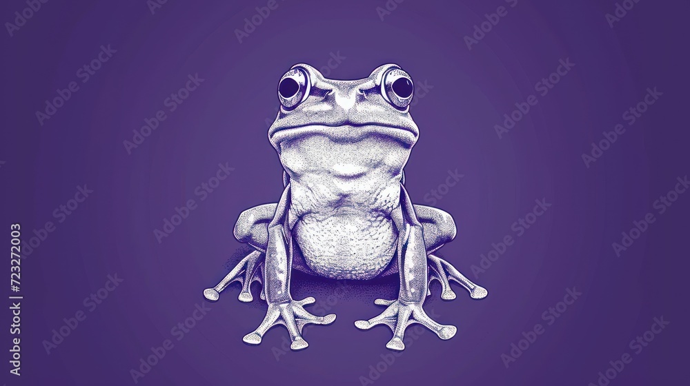 a close up of a frog on a purple background with a white outline on the ...