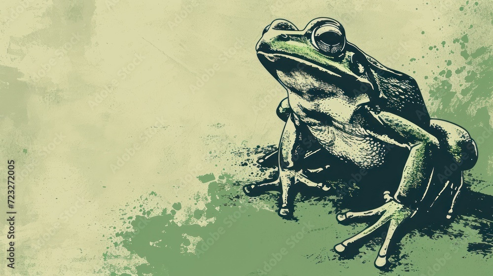 a drawing of a frog sitting on top of a piece of paper with paint ...