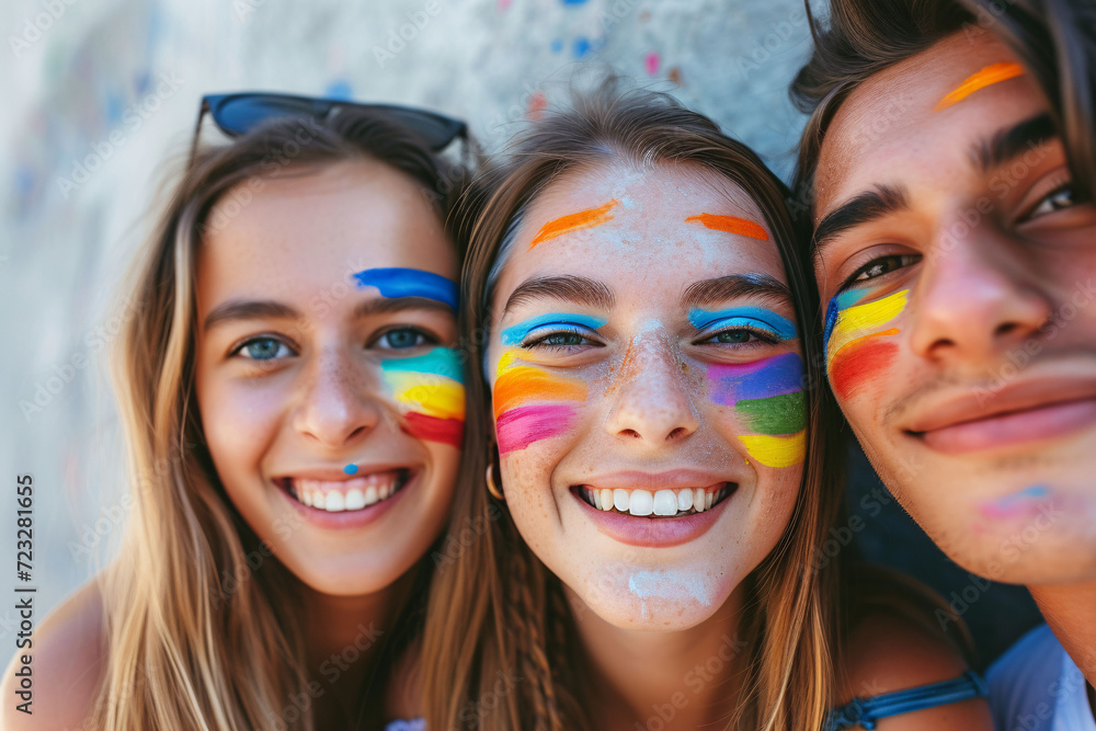 Friends with Rainbow Face Paint, Supportive Smiles, LGBTQ Pride ...