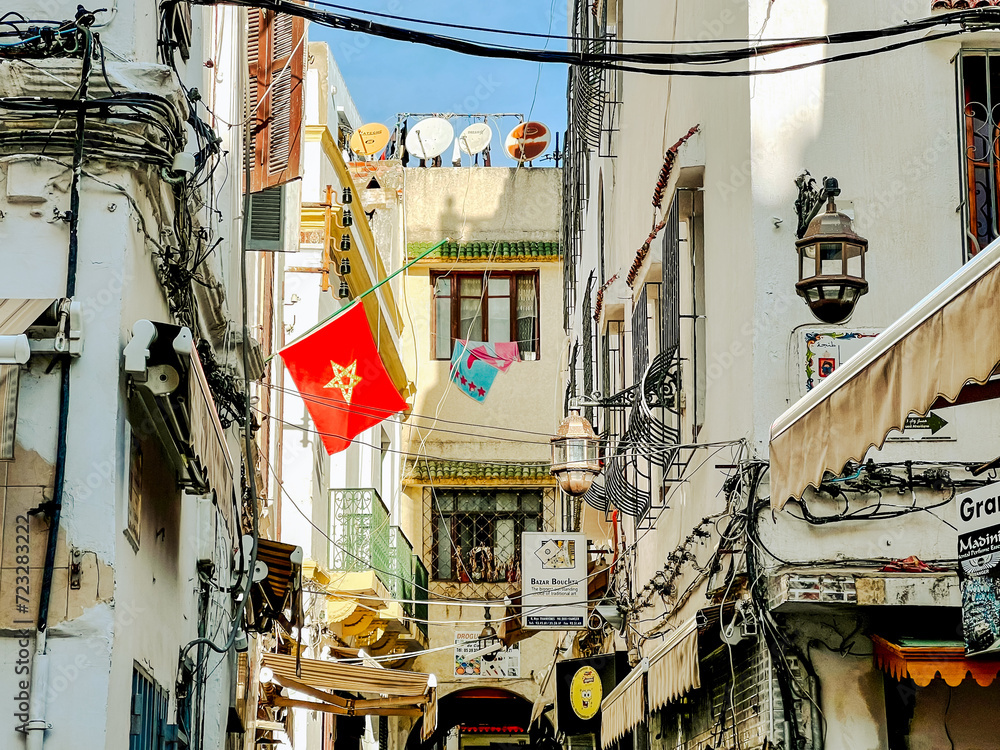 Tangier, Morocco - December 29, 2023: Streetscapes and building facades ...