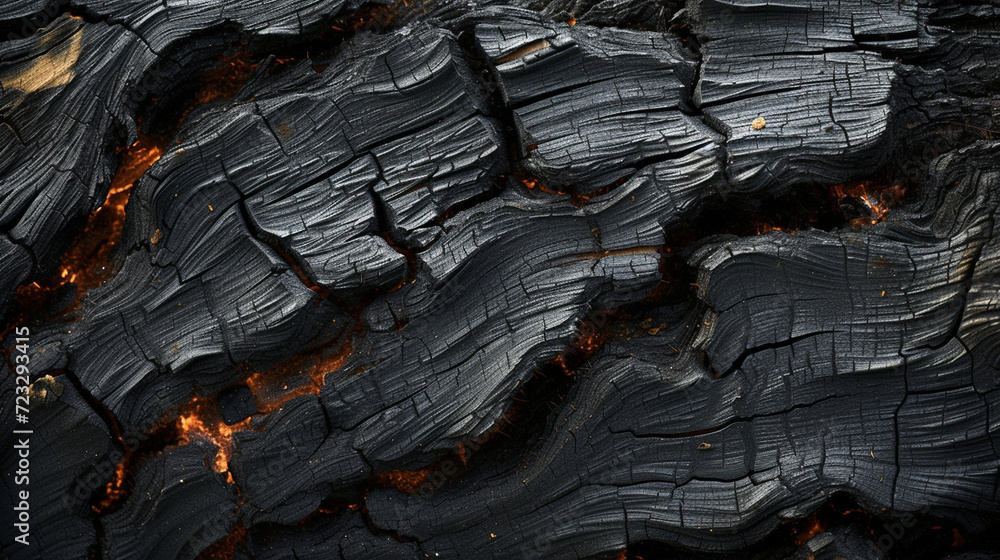 Charred wood texture from a piece of wood left in a campfire, wood ...