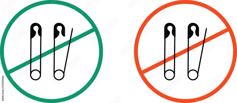Safety pin. Opened and closed pin set. pierced and clipping path sign ...