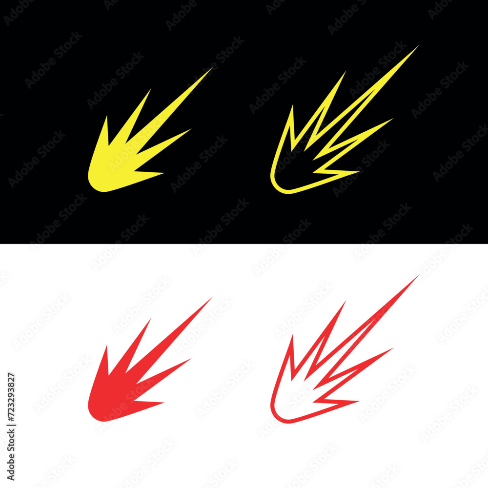 Set of explosion, spark or comet icons. Fire from a rocket engine or a ...