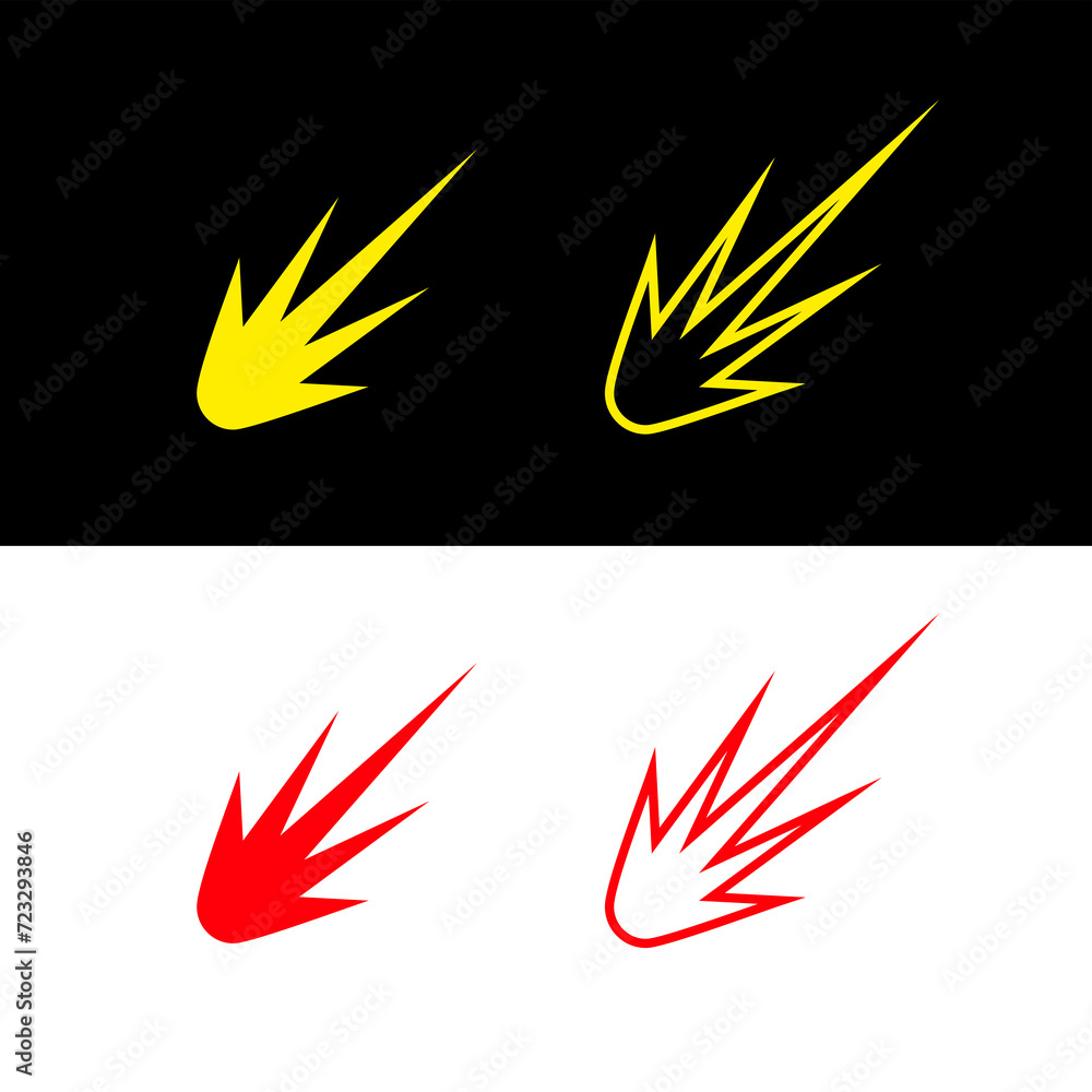 Set of explosion, spark or comet icons. Fire from a rocket engine or a ...