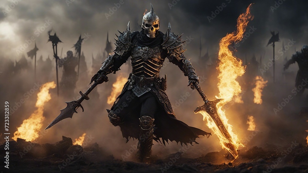 fire in the forest A burning demon skeleton knight who has been ...