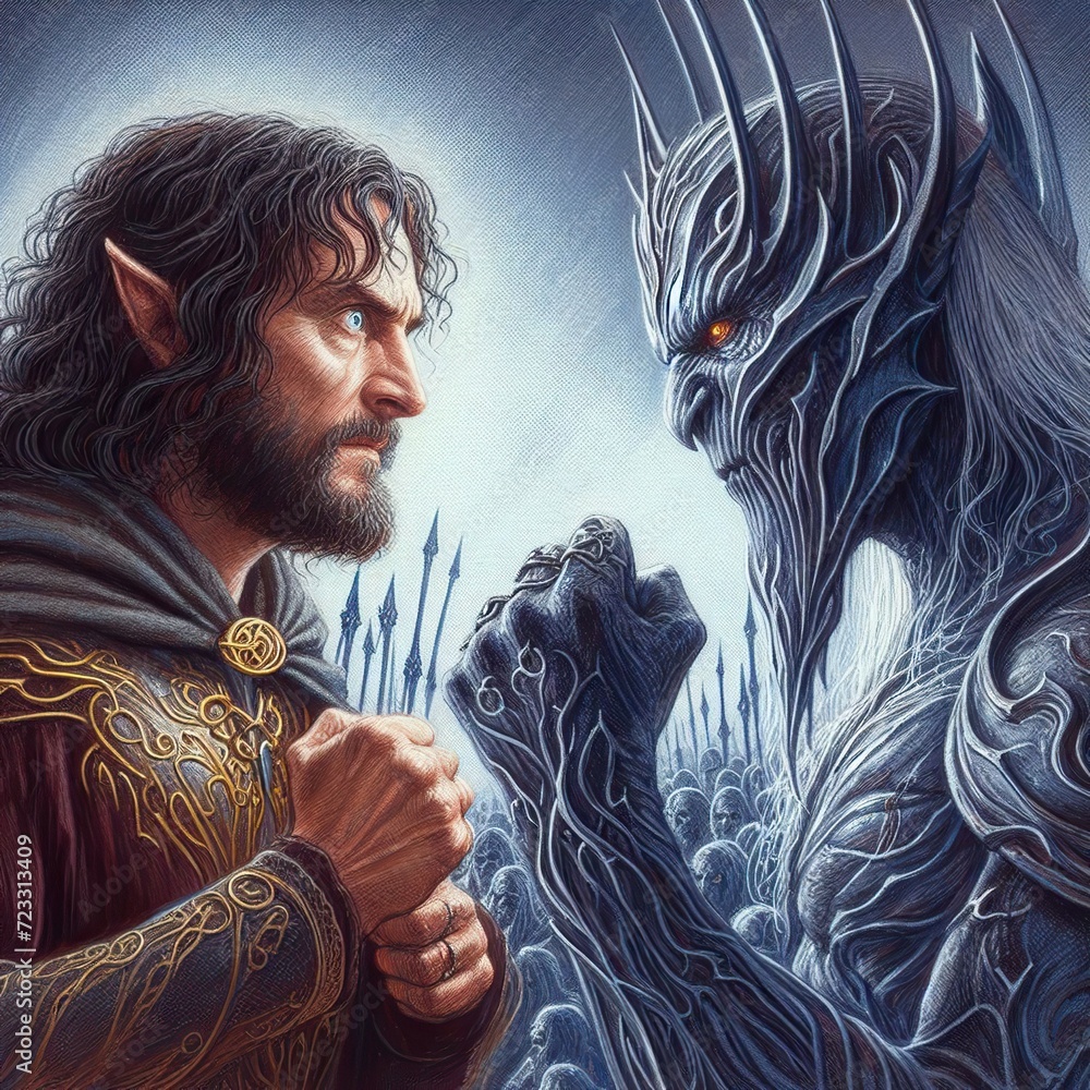 Battle of Realms A vivid portrayal of a mythical warrior encountering a ...