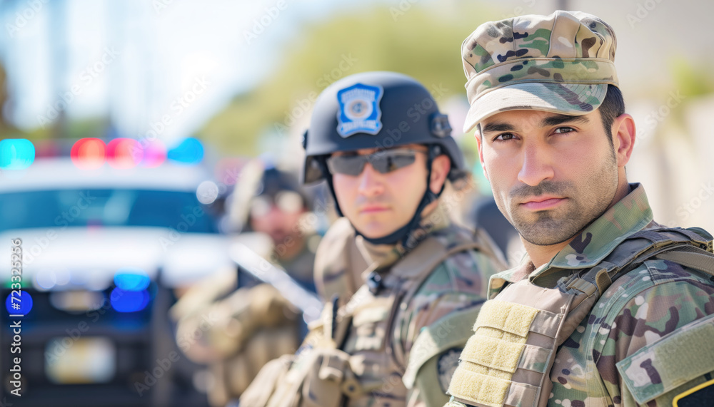 Texas national guard. Portrait of a border patrol agent and a Texas ...