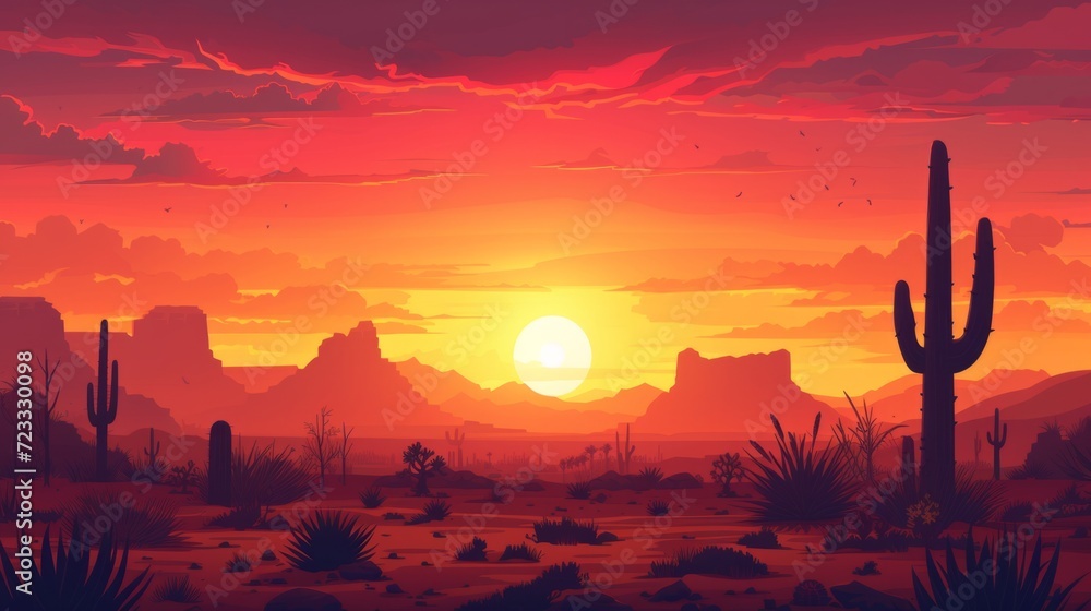Cartoon desert landscape at sunset Stock Illustration | Adobe Stock