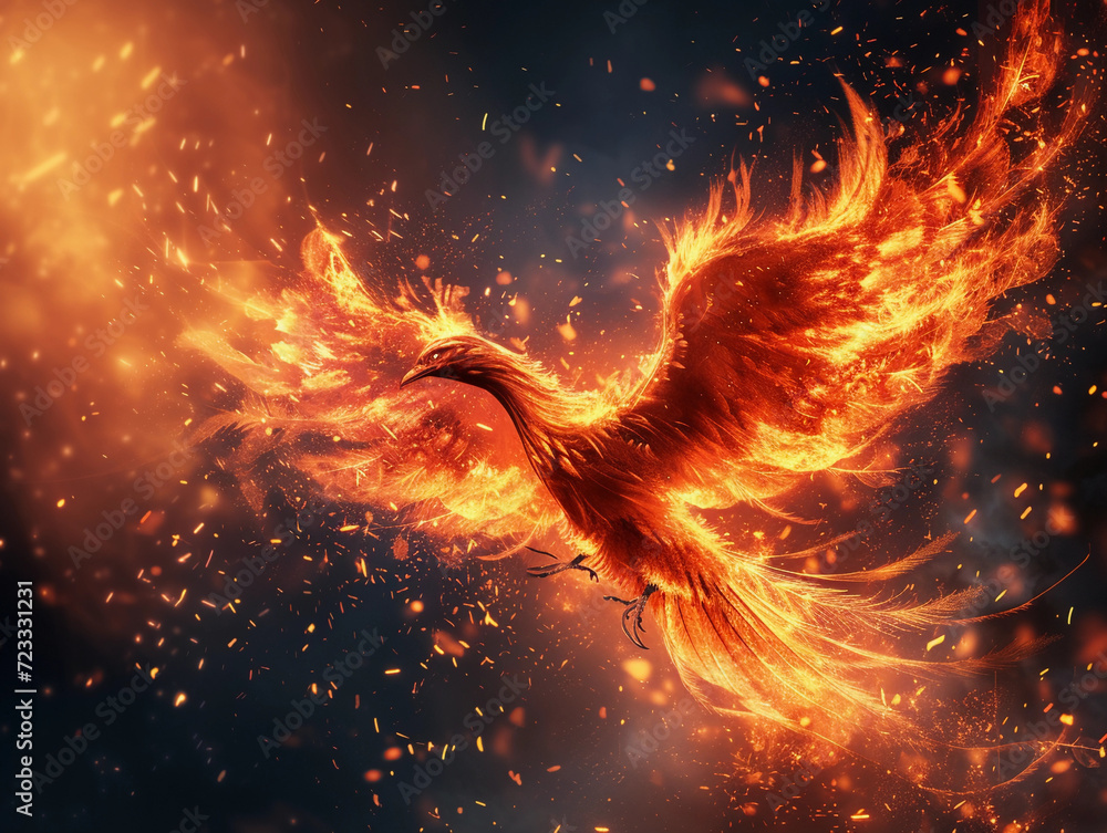phoenix rising from ashes, a metaphor for rebirth and recovery, with ...