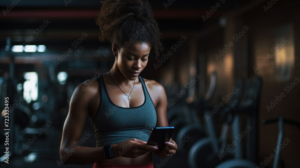 AI-Powered Fitness App for Gym and Home Workout. Focused Female Athlete ...