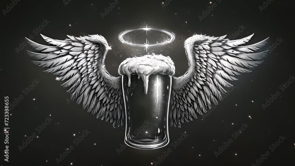 flying beer with angel wings and halo animation. Heaven beer retro ...