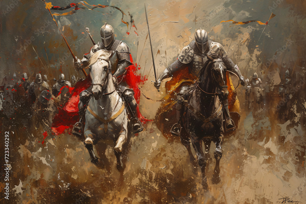 Ritter im Galopp auf einen im vintage gemalten stils eines Ölbilds ...