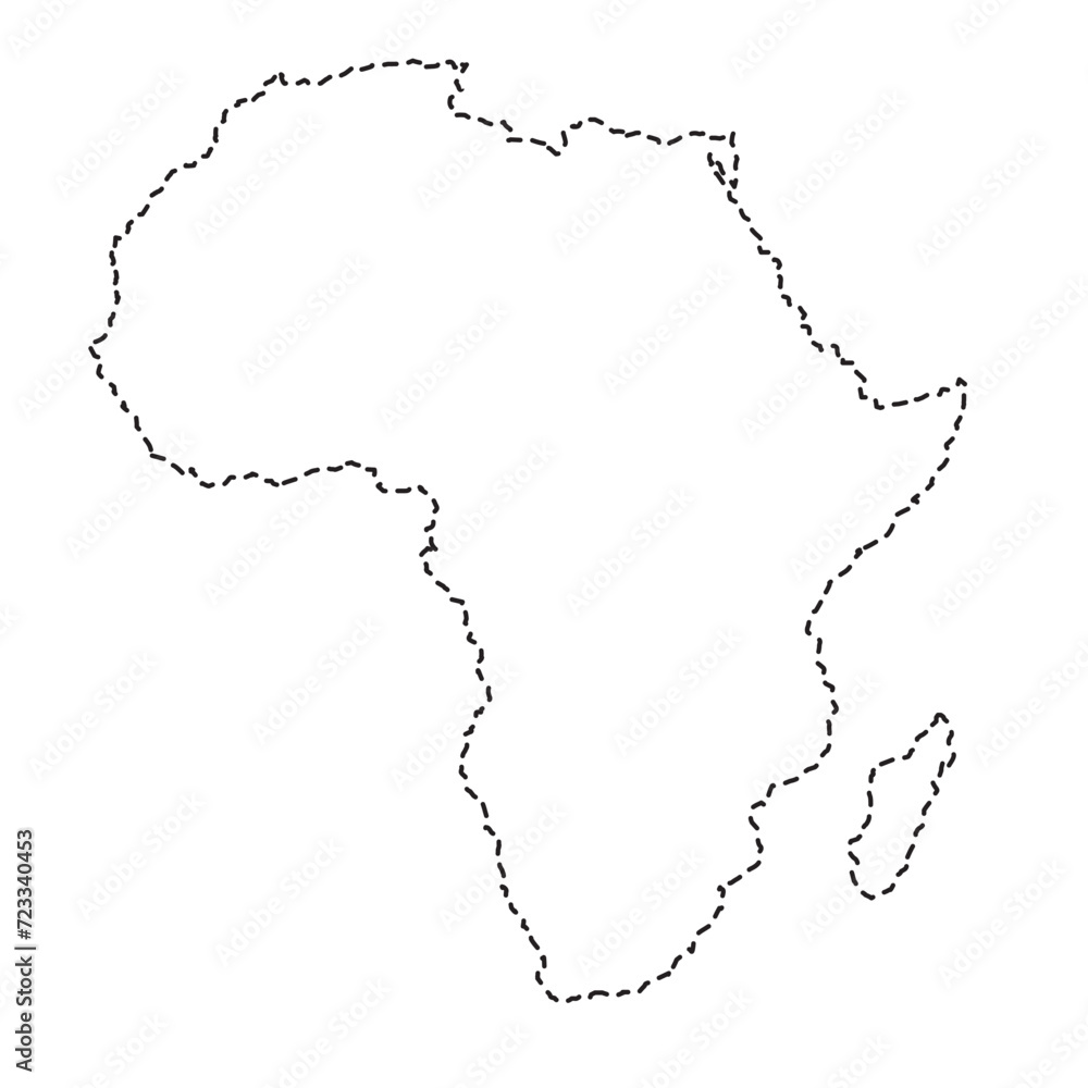 Vector black strock map of Africa isolated on white background. Africa ...