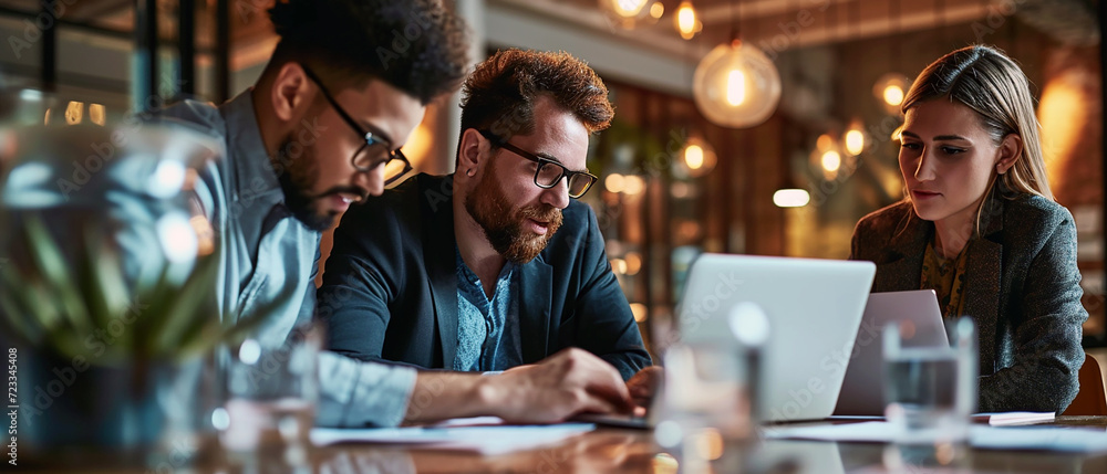 Business consulting, collaboration, business people in suits working in ...