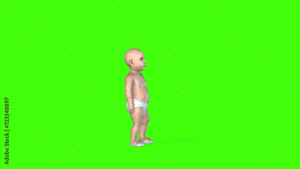 3D baby boy cartoon standing with stylish posing wearing a nap rendering on green screen, 4k ...