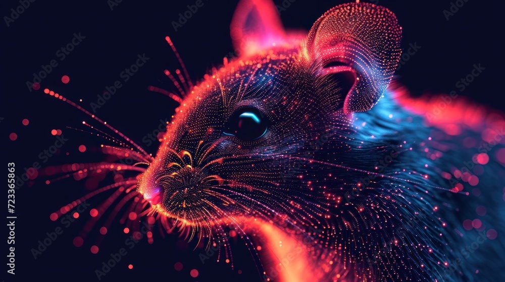 a computer generated image of a mouse's face with a red and blue light ...