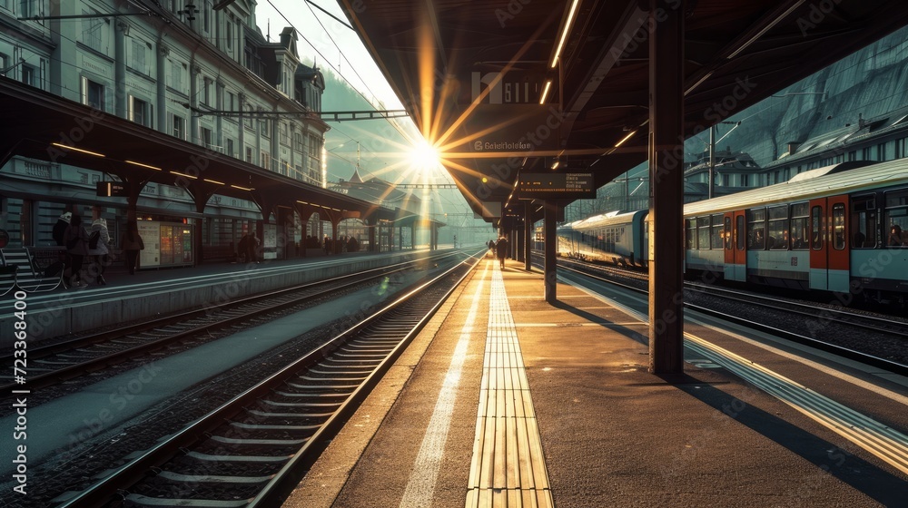 Perspective view of a platform in Lucerne Central Railway Station with ...