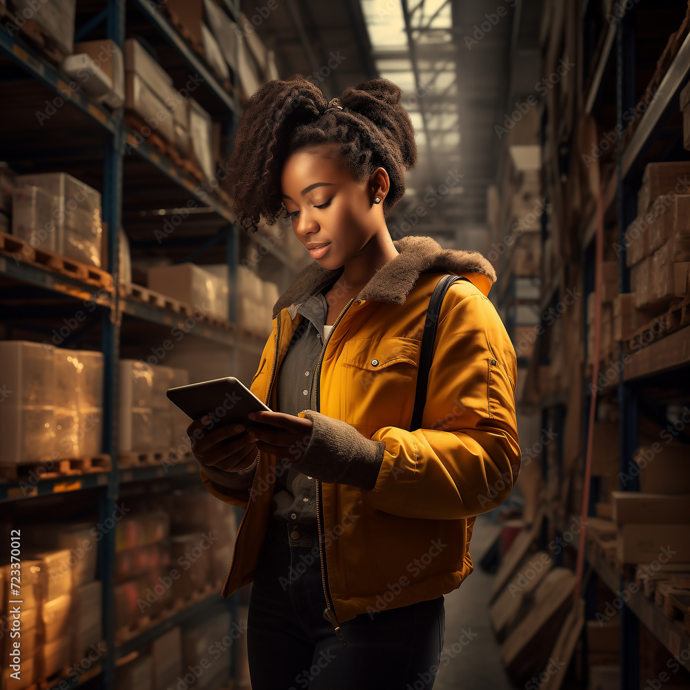 Woman works in logistics warehouse. Logistics warehouse employee ...