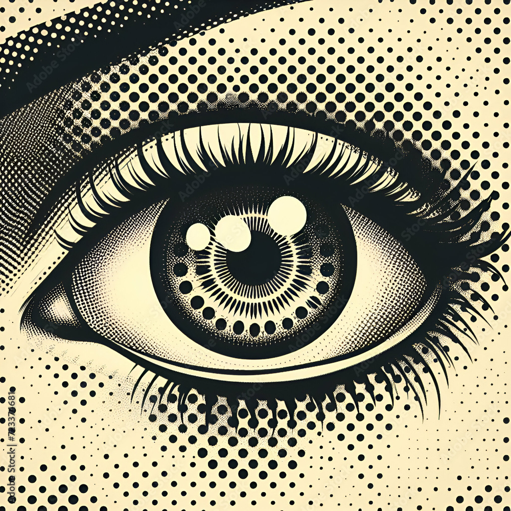 Retro halftone collage eye for mixed media design. Open human eye in ...