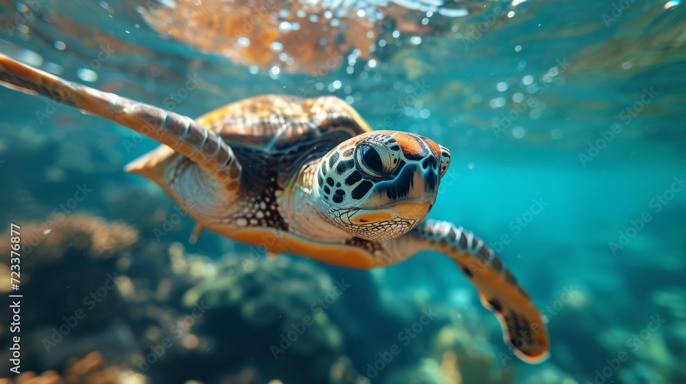 Underwater Turtles, Serene image of sea turtles swimming underwater ...