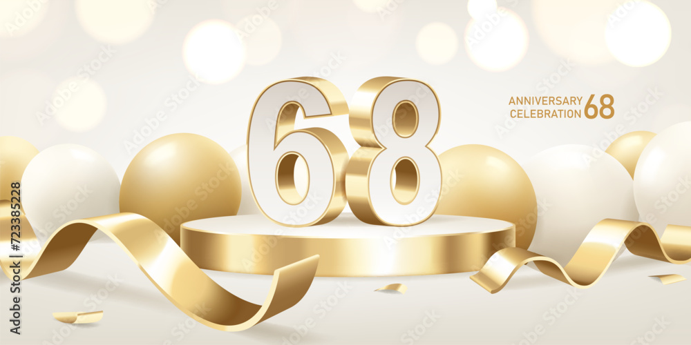 68th Anniversary celebration background. Golden 3D numbers on round ...
