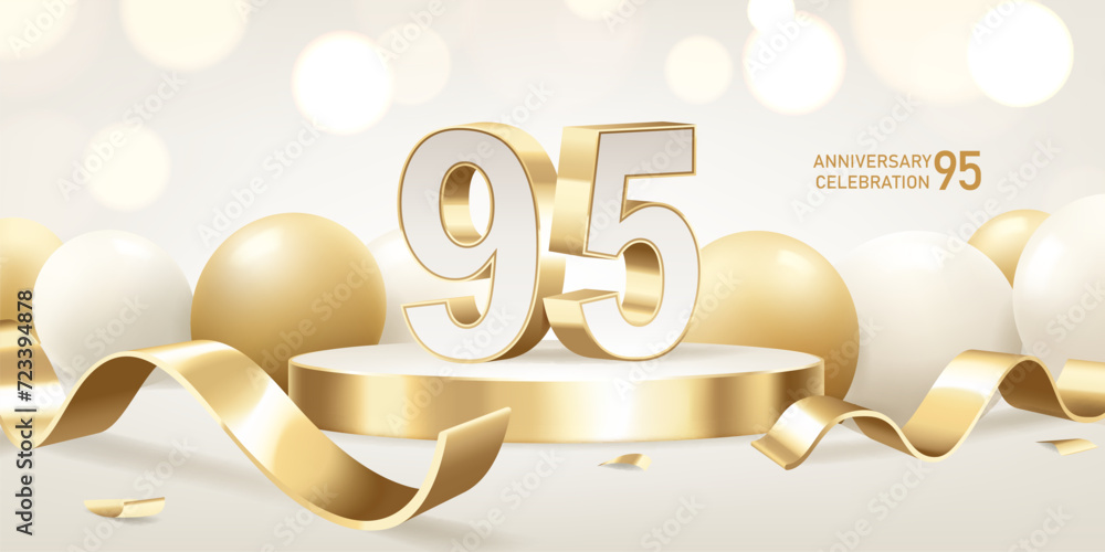 95th Anniversary celebration background. Golden 3D numbers on round ...