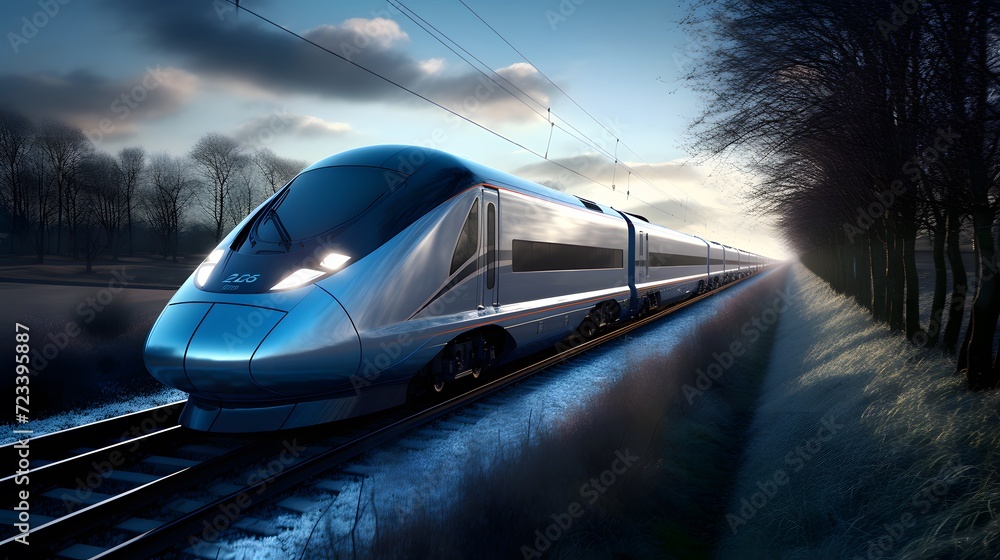 The high-speed train is travelling at high speed Stock Photo | Adobe Stock