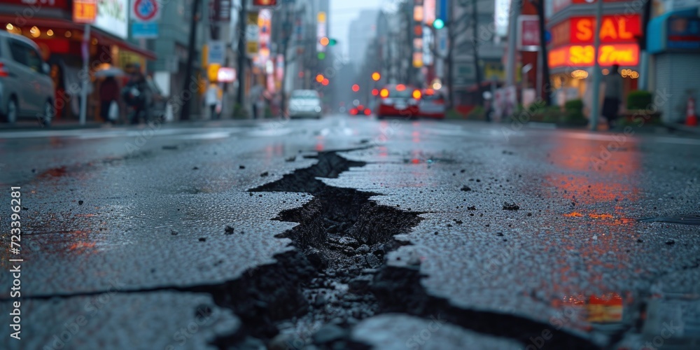 Decay Meets Modernity: The Contrast of a Cracked City Road Under the ...