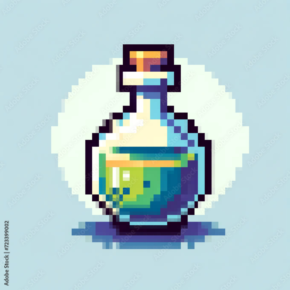 Pixel art illustration of a medieval potion vial, vector design ...