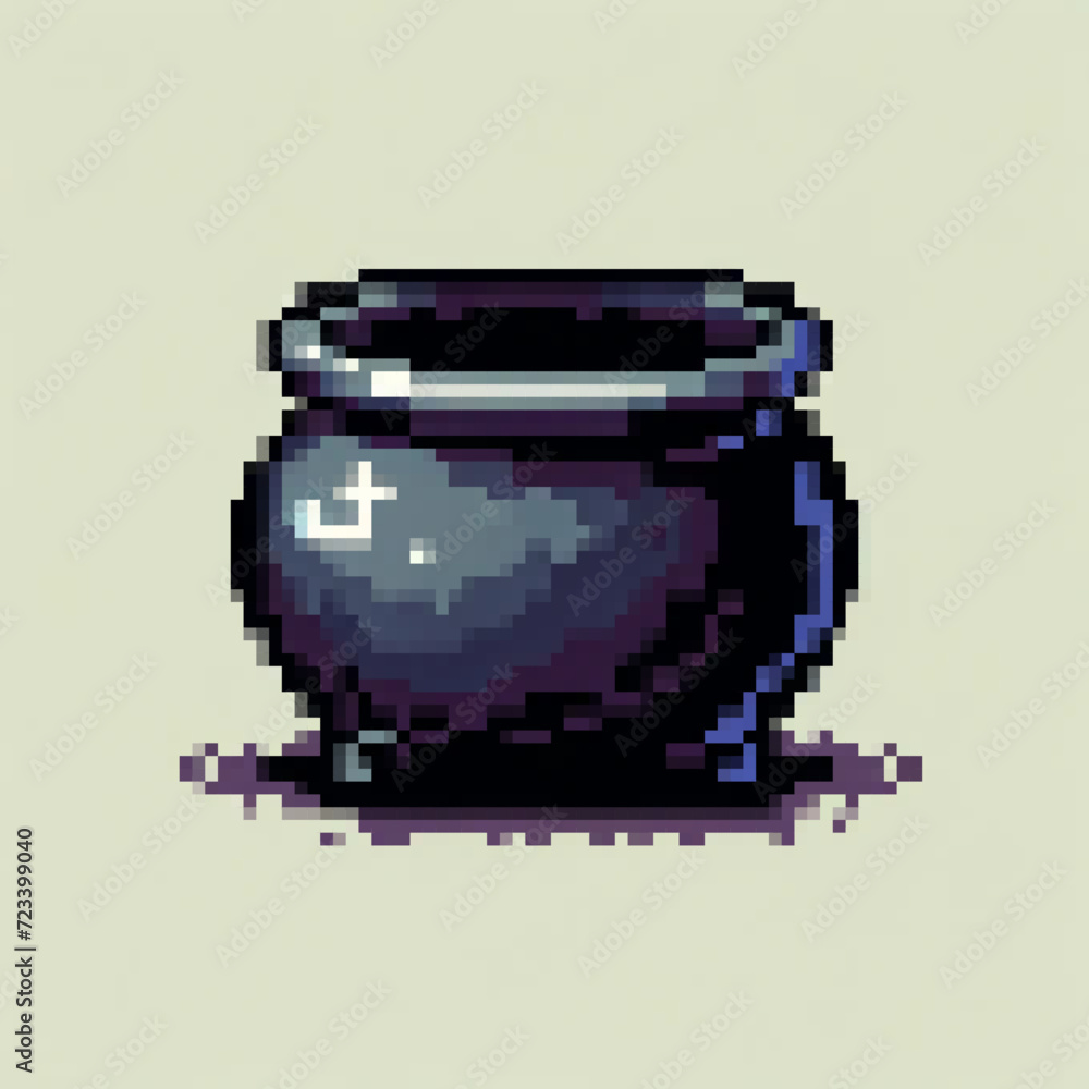 Pixel art illustration of a cauldron, vector design on green light ...