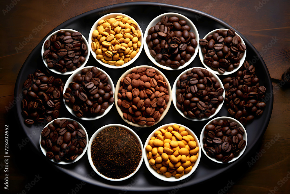 comparative set of types of coffee beans of different varieties. view ...