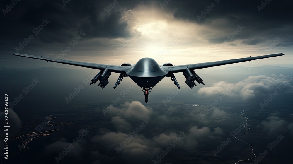 military drones, an unmanned drone soaring above the clouds ...