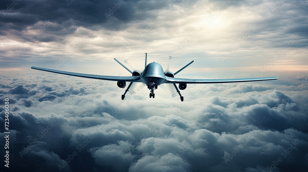 military drones, an unmanned drone soaring above the clouds ...