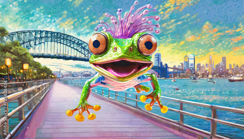colourful big eye frog with punk hair and cool sun glasses cartoon ...