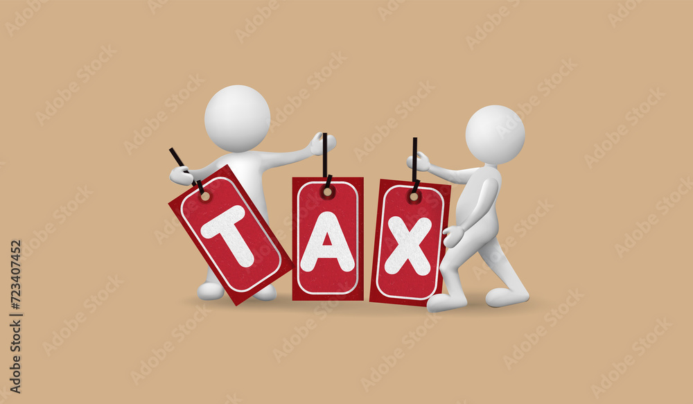 3D small white people red TAX label sign background image template ...