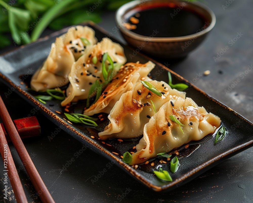 Crispy Deep Fried Gyoza Dumplings. A dish of Chinese, Japanese and ...