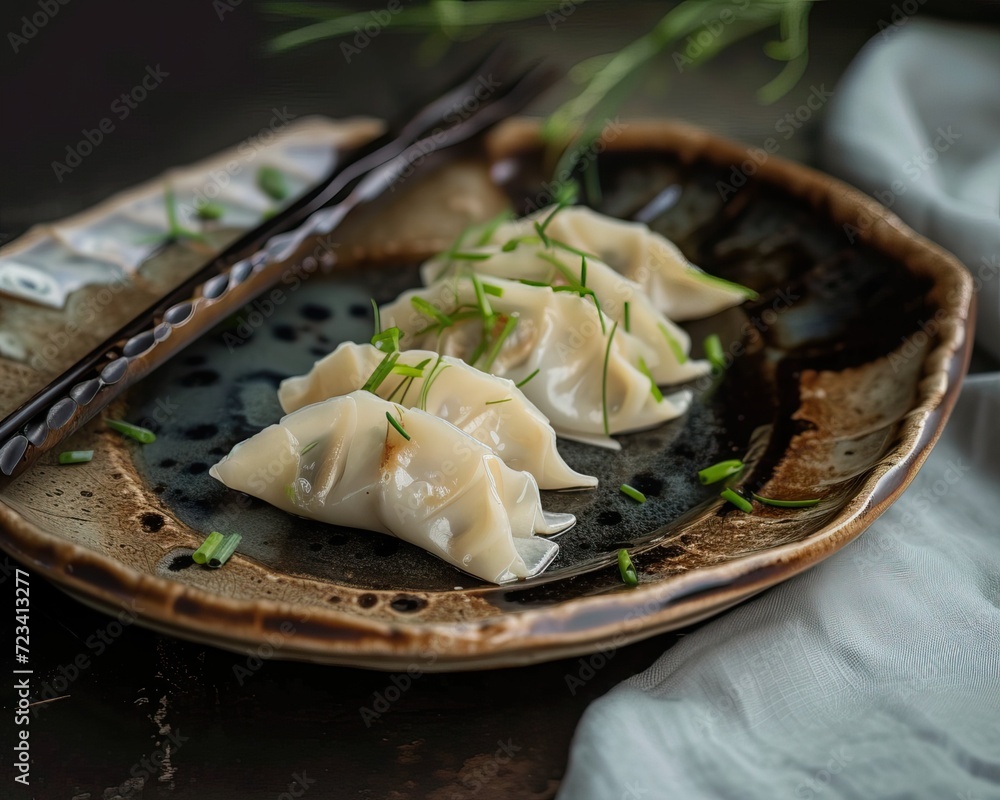 Steamed dim sum dumplings. A dish of Chinese, Japanese and Korean ...