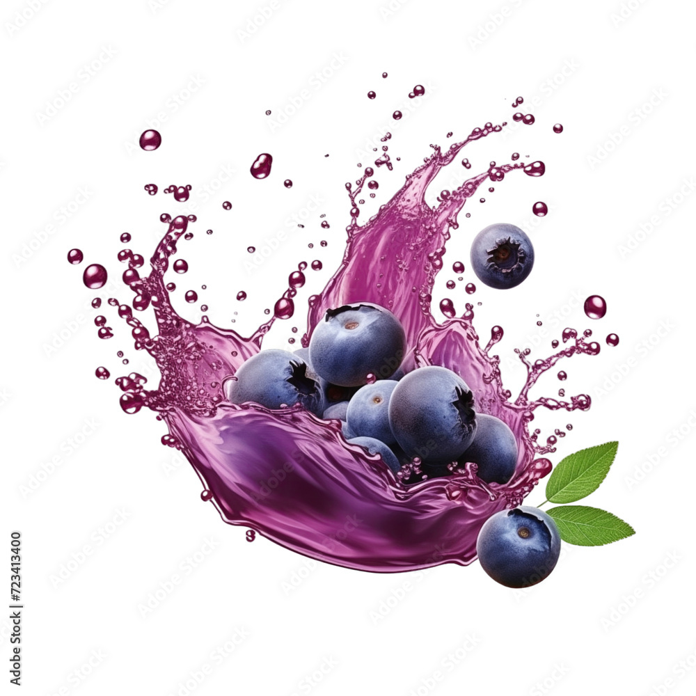 realistic fresh ripe acai berry with slices falling inside swirl fluid ...