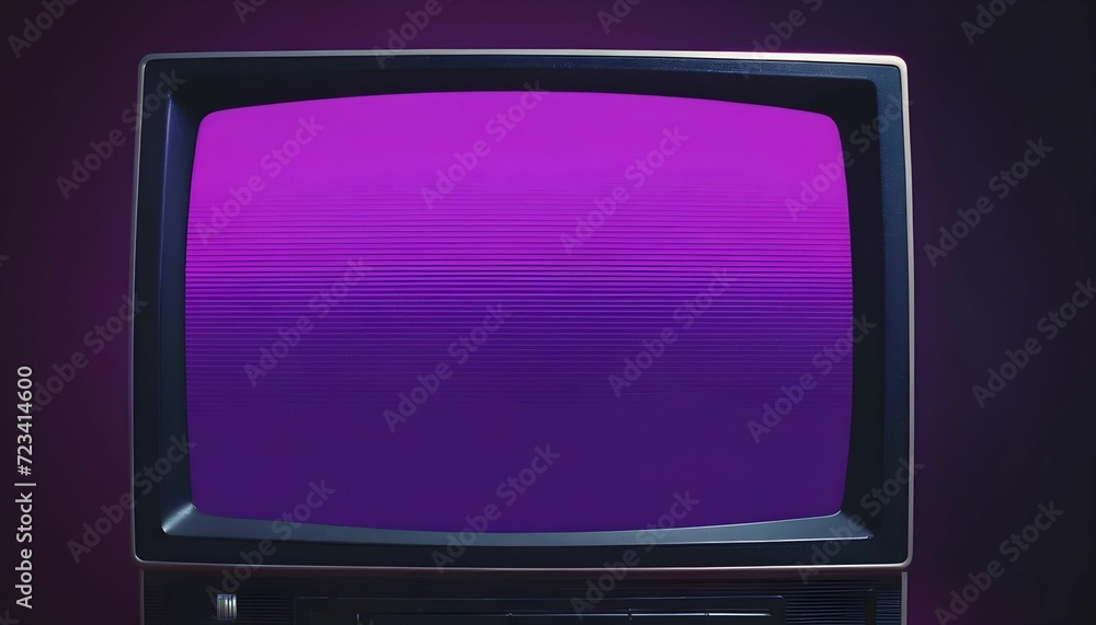 80s Retro wave style background displayed on vintage tv screen. VHS ...