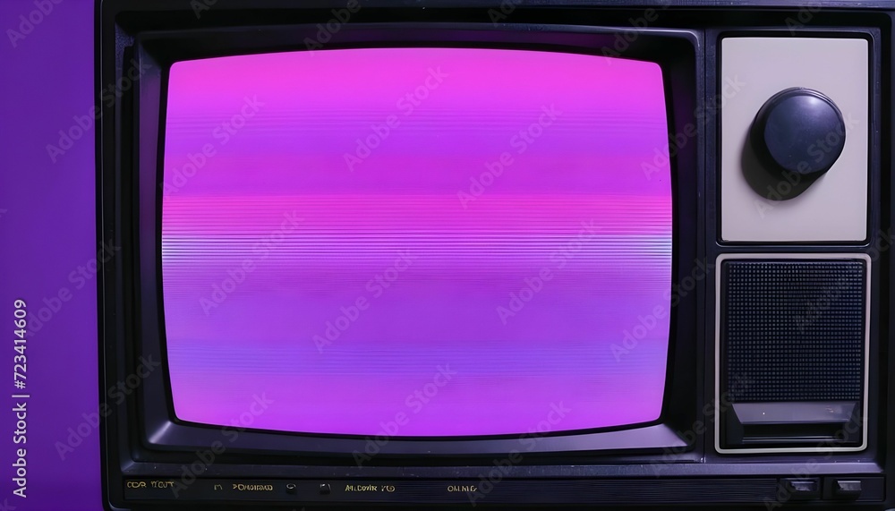 80s Retro wave style background displayed on vintage tv screen. VHS ...