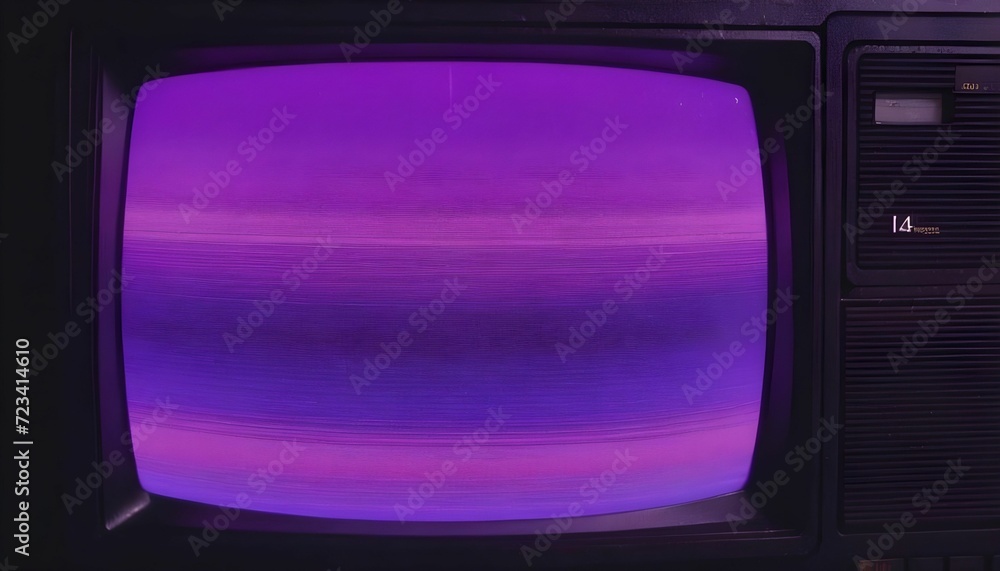 80s Retro wave style background displayed on vintage tv screen. VHS ...