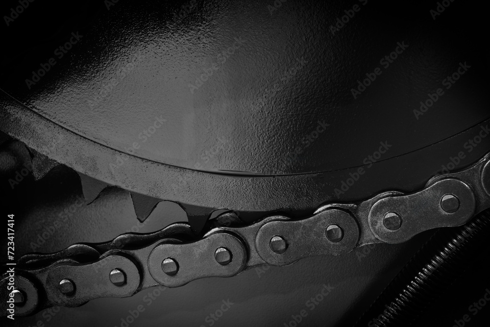 Gear chain drive shaft in conveyor belt is on production line. Timing ...