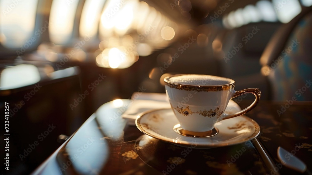 The first rays of the rising sun dance on the surface of freshly brewed ...